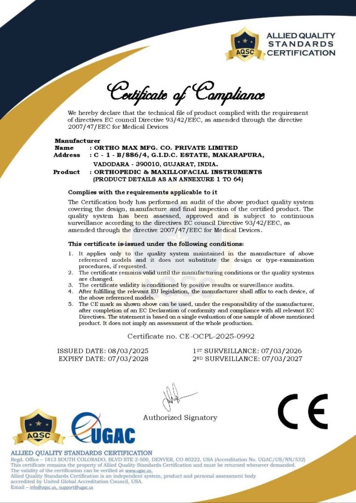 Certificate | OrthoMax® Mfg Co Pvt ltd